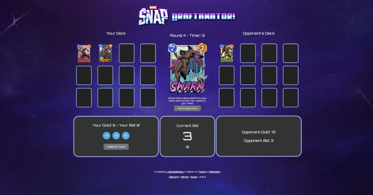 Marvel Snap! Draftanator - Auction Draft